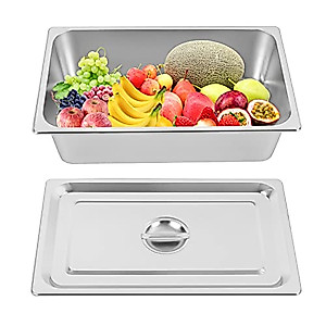 4 Pack Hotel Pan 5.9-Inch Deep Steam Table Pan with Lid 21.26" L x 12.6" W Hotel Pans Stainless Steel Pans Restaurant and Commercial Steam Tables