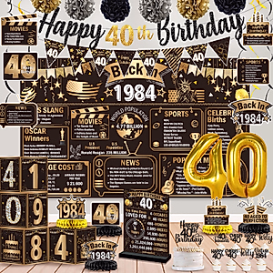 40th Birthday Decorations for Men 47Pcs 40 Birthday Banner Happy 40th Birthday Decorations 1984 Birthday Decorations with Back in 1984 Banner 40 Balloons 1984 Card Boxes Cake Topper Poms