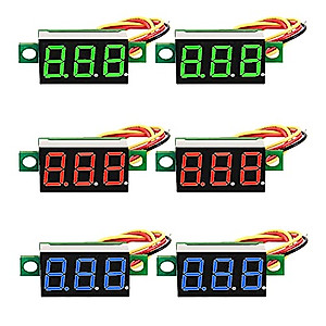 DaFuRui dc Voltage Display，6pcs Mini Digital Voltmeter 0.36 Inch Three-Wire DC 0-100V Voltage Tester Reverse Polarity Protection and Accurate Pressure Measurement（Red/Green/Blue）
