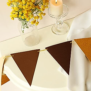 Fonder Mols Paper Pennant Party Decorations Coffee Brown Gold(10 Feet), Triangle Flags Bunting for Neutral Gender Reveal Party Birthday Baby Shower Classroom Nursery Wall Backdrop