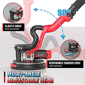 Revvstark Drywall Sander, Electric Drywall Sander with Vacuum Dust Collection 7.33-Amp 880W, Floor Sanders 5 Variable Speed 500-1800RPM with LED Light, 10 Pcs Sanding Discs & 2 Pcs Grid Sandpaper—Red