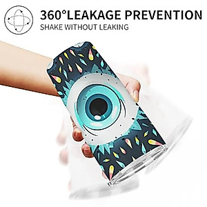 FHENMSA Stainless Steel Insulated Travel Coffee Mug,Evil Eyes Print Reusable Car Cup,Thermal Cup for Outdoor with Straw And Lid