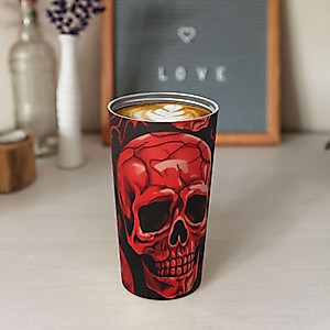 Insulated Coffee Mug Red Skulls 17oz Double Wall Vacuum Stainless Steel Tumbler With Leak-Proof Lid And Handle, Cute Travel Thermos Mug For Cold Hot Drinks