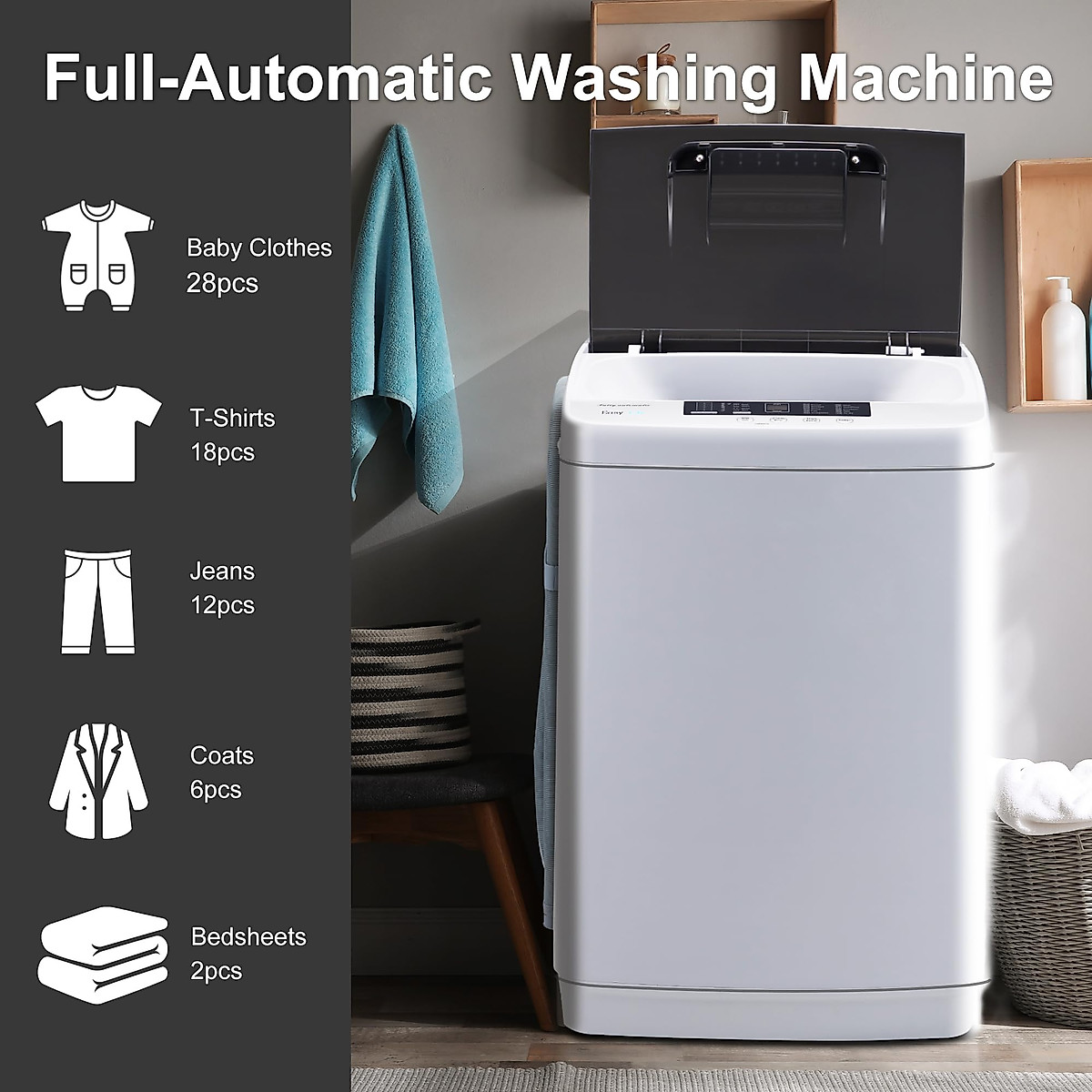 Outspurge Full Automatic Washer Machine,Portable Washing Machine for Household Use,1.04 Cu.Ft.Laundry Washer Spin with 10 Wash Programs& LED Display& Built-in Drain Pump,Ideal for RV,Camping,Apartment