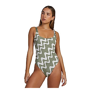 RVCA Women's One Piece Swimsuit Breathable Recycled Materials for Any Beach Activity Surfing or Lifestyle (as1, Alpha, x_s, Regular, Regular, Waves Scooped Agave)