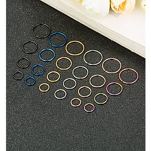 REVOLIA 24Pcs 22G 316L Stainless Steel Nose Rings Hoop Cartilage Ear Septum Piercings 6-12mm