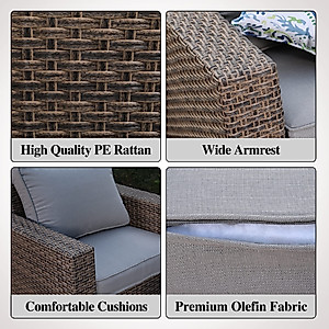 PHI VILLA Outdoor Swivel Rattan Sofa Set of 2, Patio Wicker Sofa Rocking Outdoor Club Chairs with Beige Cushions for Porch Deck Courtyard, Olive Brown