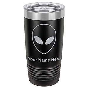 LaserGram 20oz Vacuum Insulated Tumbler Mug, Alien Head, Personalized Engraving Included (Black)