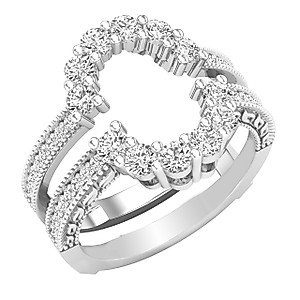 Dazzlingrock Collection 0.85 Carat (ctw) Round White Diamond Women Enhancer Guard Double Wedding Ring, Sterling Silver, Size 7