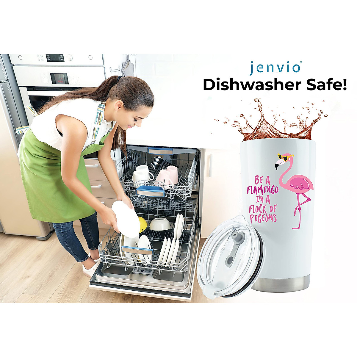 JENVIO Flamingo Gifts for Women | Large 20 Ounce White Wine/Coffee Stainless Steel Tumbler/Mug with Lid | Unique Inspirational Encouragement Pink Design Funny Cup Valentine's Day Gift