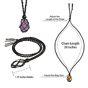 Anjiucc Natural Gemstone Crystal Raw Amethyst Pendant Necklace Stone Holder Necklace Cord Hand-Woven Necklace with Adjustable Length for Women Men