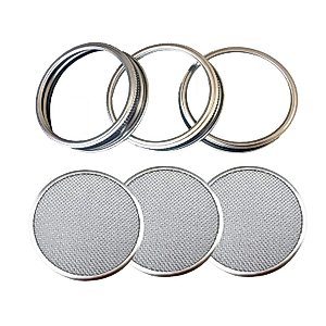 THINKCHANCES Food Safe,BPA Free Rust Resistant Stainless Steel Sprouting Screen Lids and Bands for Wide Mouth Mason Ball Canning Jars for Growing Organic Sprout Seeds at Your Home (Wide Mouth, 3 Pack)