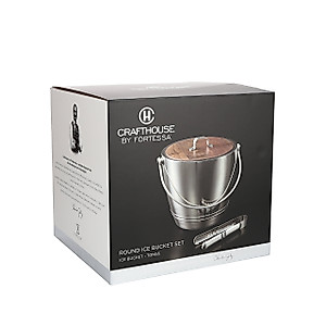 Crafthouse by Fortessa Professional Barware by Charles Joly Stainless Steel Round Ice Bucket with Tongs