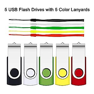 32GB USB Flash Drive, SRVR 5 Pack USB 2.0 Flash Drive Metal Swivel USB Memory Stick with LED Indicator, Fold Storage Thumb Drives Jump Drive with Lanyards (5 Mixed Color)