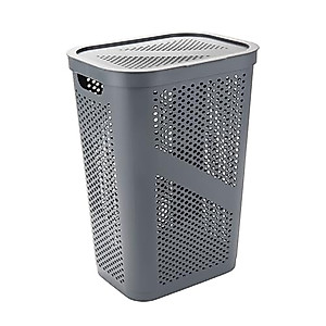 Mind Reader 60L Slim Laundry Hamper, Clothes Basket, Lid, Ventilated, Plastic, 17.25"L x 13.75"W x 23.5"H, Set of 2, Gray