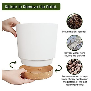 Plastic Plant Pots,6.5 inch Flower Planter Pots with Trays,Modern Stylish Indoor & Outdoor Garden Pots for All House Plants,Flowers,Herbs,Succulents (White, 6)