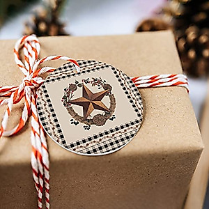 2023 Christmas Ornaments Ceramic Hanging Ornament,Western Star Farm Berry Wreath Xmas Tree Decorations for Holiday Party Home,Country Black Plaid Retro Black Christmas Ornament Gift