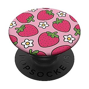 Cute Strawberry Print Strawberries Pastel Pink PopSockets Swappable PopGrip