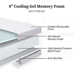 MUUEGM King Mattress,8 inch Green Tea Gel Memory Foam King Size Mattress Topper for Cool Sleep,Pressure Relieving,Medium Firm Mattress,King Size Mattress in a Box,CertiPUR-US Certified,Made in USA