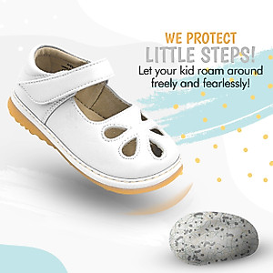 Little Mae's Boutique Mary Jane White Flower Punch Squeaky Shoes for Toddler Girls, Ideal Toddler Walking Shoes with Removable Squeaker and Adjustable Strap - Flexible Sole Baby Shoes (4)