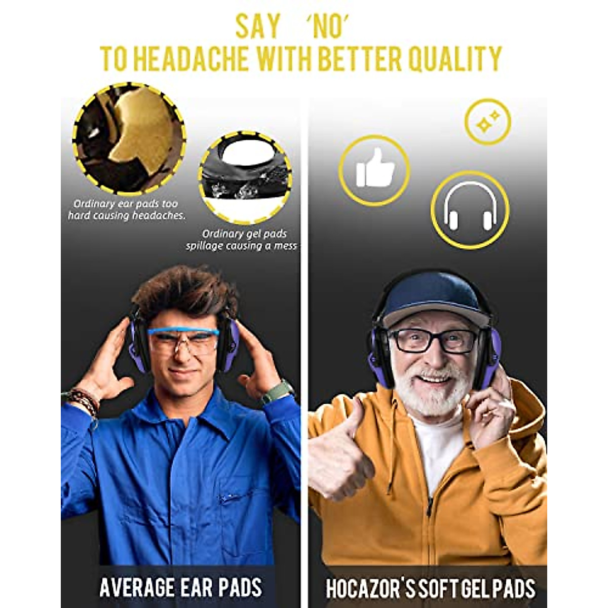 Hocazor G-1001 Replacement Gel Ear Pads Compatible with Awesafe, Howard Leight Earmuffs, Gucho Ear Protection, Zohan EM054 Hearing Protector Silicone Ear Cushions Hygiene Kit