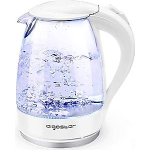 Aigostar Electric Kettle, 1.7L Glass Electric Tea Kettle Rapid Heating, Borosilicate Glass, Auto Shutoff and Boil-Dry Protection, Hot Water Boiler BPA Free and Cordless with LED Indicator