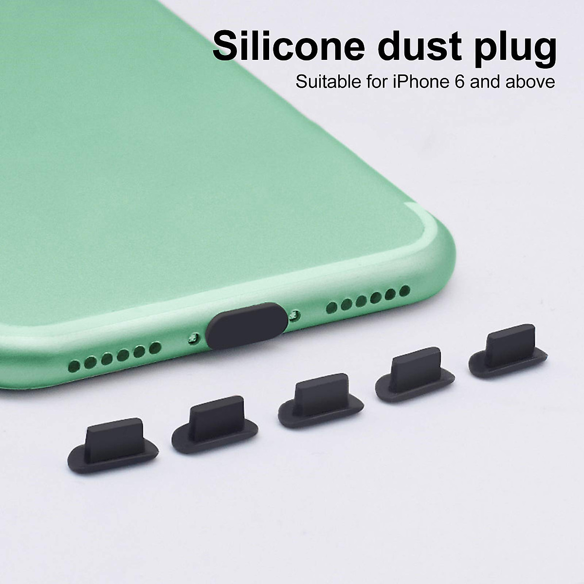 Bluelanss 5pcs Anti Dust Plugs for iPhone 1212 Pro1111 Pro MaxSEXRX8 Plus87, Silicone Dust Plugs Anti-dust Plugs Caps Charging Port and Earphone Jack Protector for iPad Air Mini Pro Black