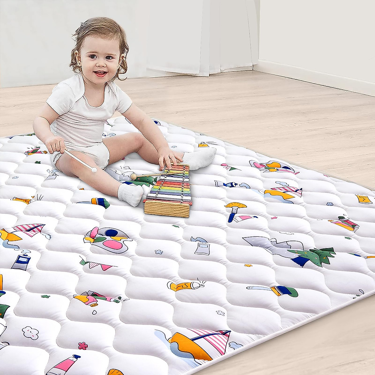 Vibe bear Baby Foam Play Mat, 50x50 Inches Baby Crawling Mat, Thicken One-Piece Baby Playmat, Non Slip Washable Baby Play Mat for Playing, Soft Floor Mat for Babies, Infants, Toddlers