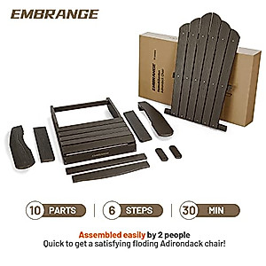 EMBRANGE Folding Adirondack Chairs Weather Resistant, Plastic Adirondack Chairs for Outside. Patio Chair Lawn Chair Outdoor Folding Chairs for Patio Deck Garden, Backyard Deck, Fire Pit (Coffee)