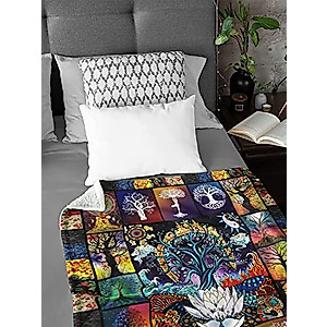 Tree of Life Blanket - Pagoda Tree Blanket Sherpa Fleece Blanket Fuzzy Plush Blanket Soft for Couch Sofa - Celtics Bedding Full Tree of Life Norse Irish Throw Xmas Bedding Decor (60x50, 80x60 Inches)