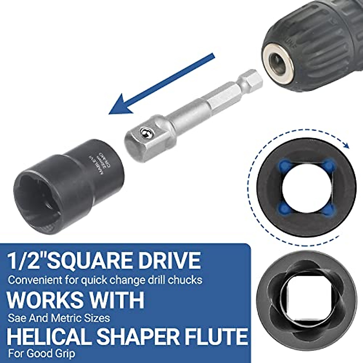 MABLEVI Bolt Nut Extractor Set with Center Punch Bar, 6PCS 1/2" Drive Impact Lug Nut Remover Socket Tool, Wheel Lock Removal Kit for Damaged, Frozen, Studs, Rusted, Rounded-Off Bolts, Nuts & Screws