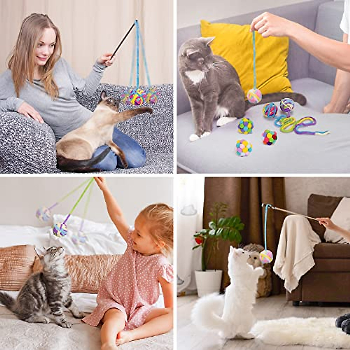 Retro Shaw Woolen Cat Toy Balls with Bell and Fuzzy Balls, Interactive Toys for Indoor Cats and Kittens, Chew Toys, 6 Pack