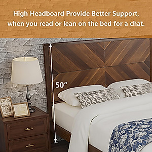 Dolonm Queen Bed Frame, Mid-Century Modern Platform Bed with 50" High Headboard, Under Bed Storage, Wooden Bed Frame with Slat Support, No Box Spring Needed, Walnut