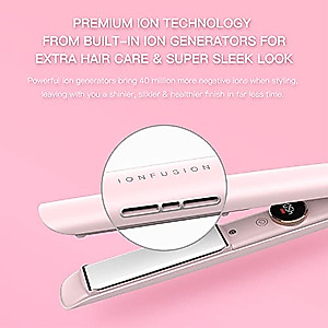 LENA Ionic Flat Iron | Ceramic Hair Straightener | 1" Professional Styling Tools for Straightening and Curling, Extra Ion Care, Max 450 F, Dual Voltage, Pink