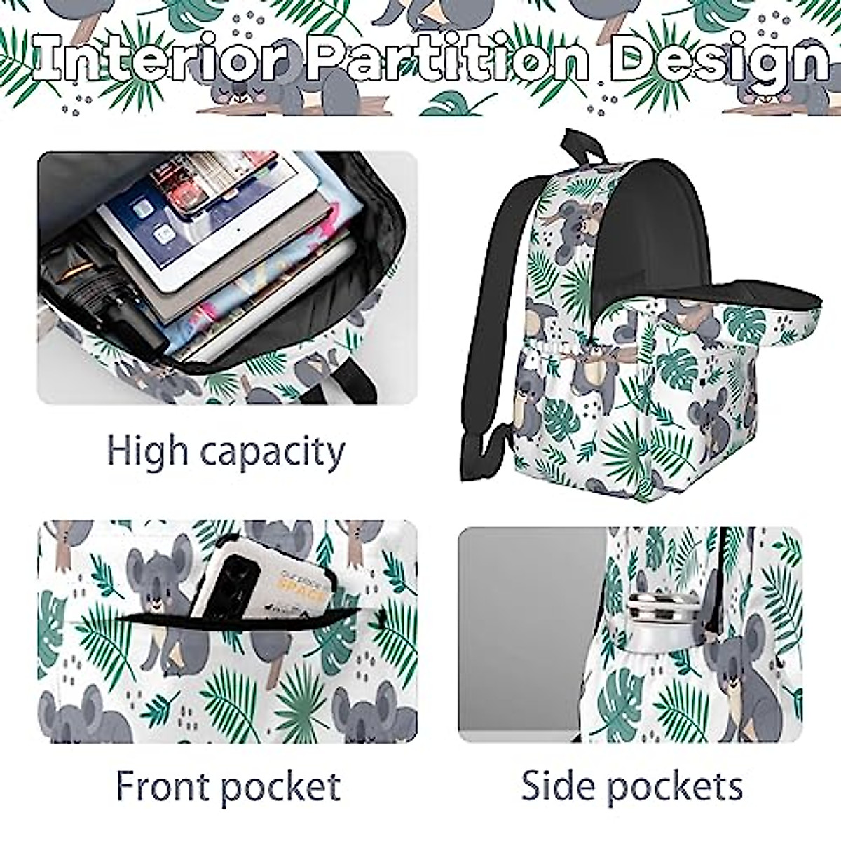 PARN Cute Koala Backpack For Women Men, 16.9 Inch Cute Koala Laptop Backpack College Bag Cute Travel Backpack