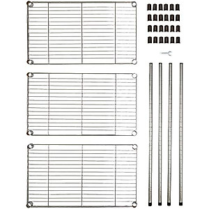 AmazonBasics 4-Shelf Shelving Storage Unit on 3'' Wheel Casters, Chrome Silver & 3-Shelf Adjustable, Heavy Duty Storage Shelving Unit (250 lbs per shelf), Steel Wire Rack, Chrome (23.3L x 13.4W x 30H)