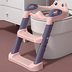 Kids Potty Training Seat with Step Stool Ladder, Foldable Toilet Training Seats Prevent Slipping Baby Toilet Potty Seat (Pink)