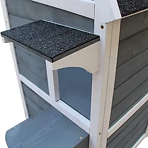 PawHut Outdoor Cat House with Escape Door, Weatherproof 2-Story Wooden Feral Cat Shelter with Opening Asphalt Roof, Dark Gray