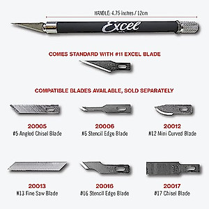 Excel Blades Soft Grip Craft Knife Set, Soft Grip Fine Point Angled Blades for Precision Cutting & Trimming, Multi-Purpose Hobby, Scrapbooking, and Crafting Tools, Blue, 3-Pack