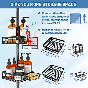 Shower Caddy Corner Organizer for Bathroom, Rustproof Stainless Design, 4 Large Shower Shelves and 2 Small Basket for Storage, Adjustable Height Tension Pole Extend from 23.6 to 114.5 Inch (Black)