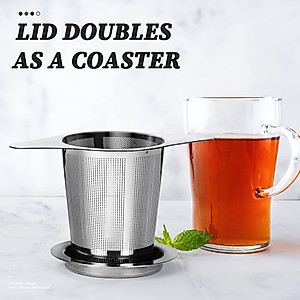 Yoassi Extra Fine 18/8 Stainless Steel Tea Infuser Mesh Strainer with Large Capacity & Perfect Size Double Handles for Hanging on Teapots, Mugs, Cups to Steep Loose Leaf Tea and Coffee