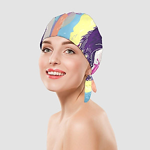 Women's Working Cap with Button and Sweatband, Head Covers Adjustable Tie Back Hat Headwraps Reusable Caps 3D Printed for Men Border Collie Dog Paint Watercolor