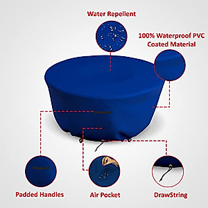 Covers & All Patio Round Fire Pit Cover - Heavy Duty 18 Oz Polyester Full Coverage Outdoor Fire Bowl Waterproof Cover with Air pocket and Drawstring. (30"(Dia) x 12"(H), Blue)