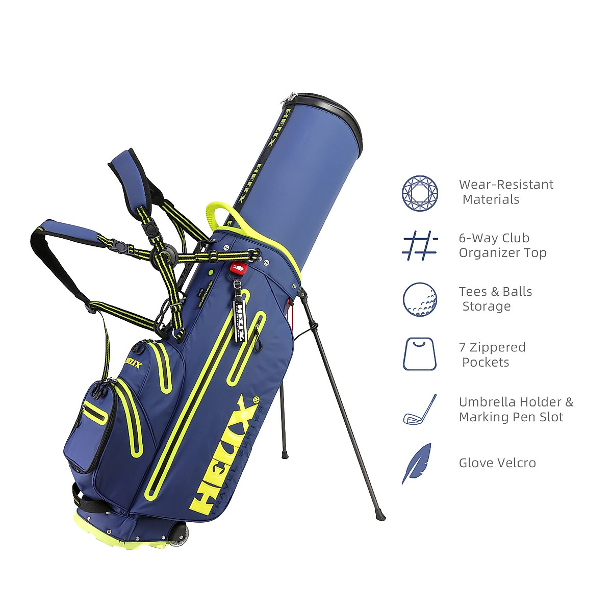 Helix Golf Stand Bag Retractable, 6 Way Dividers with Backstrap Shoulder Carry Golf Bag, Golf Bag Stand with Wheel for Traveling (Blue)