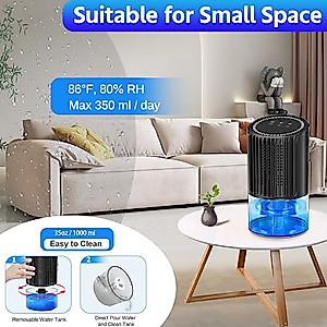 Dehumidifiers for Home - 35oz Bathroom Dehumidifier Portable Small Dehumidifier with Auto Defrost Function,2 Working Modes,Smart Auto-Off,Ultra Quiet for Bedroom,Basement,Room,Wardrobe,Kitchen - Black
