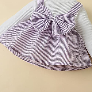 Newborn Baby Girl Clothes Infant Long Sleeve Shirt Tops Bell Bottoms Flared Pants Set 3PCS Fall Winter Outfits with Headband Purple 0-3M