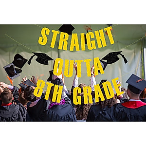 Straight Outta 8th Grade Banner, 8th Grade Graduation Decorations 2022, Boy Girl Kids Eighth Grade Graduation Party Decorations 2022