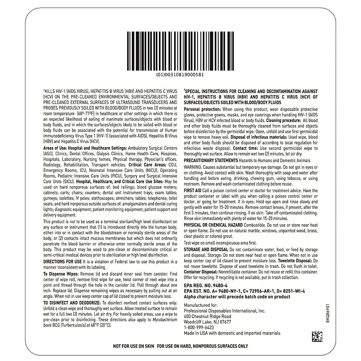 Super Sani-Cloth Germicidal Disposable Wipe - Fast 2-Minute Contact Time, Great for High-Touch Surfaces and Devices - Large Canister, 6 in. x 6.75 in.