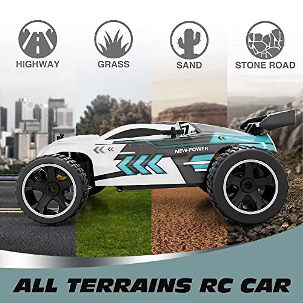 Tecnock RC Racing Car, 2.4Ghz High Speed Remote Control Car, 1:18 2WD Toy Cars Buggy for Boys & Girls with Two Rechargeable Batteries for Car, Gift for Kids (White)