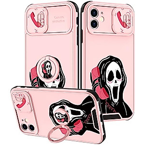 Goocrux (2in1 for iPhone 11 Case Skull Skeleton for Women Girls Cute Girly Phone Cover Cool Gothic Design with Slide Camera Cover+Ring Holder Funny Teen Cases for iPhone 11 6.1''